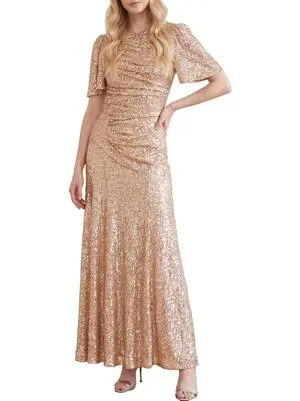 NEEDLE & THREAD Valentina Sequin Maxi Dress - Beige