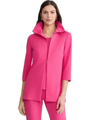 Ming Wang Heritage Ruffle Neck Deco Crepe Jacket - Carmine Rose