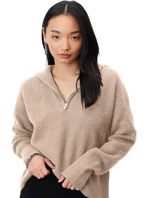 ITALIC Cashmere Quarter Zip Pullover - Brown