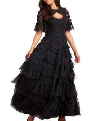 NEEDLE & THREAD Aviana Short Sleeve Gown - Graphite