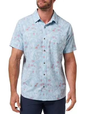 Travis Mathew Techwoven Coast Floral Short Sleeve Performance Button-up Shirt - Forget Me Not