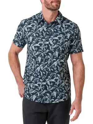 Travis Mathew Techwoven Coast Floral Short Sleeve Performance Button-up Shirt Total Eclipse