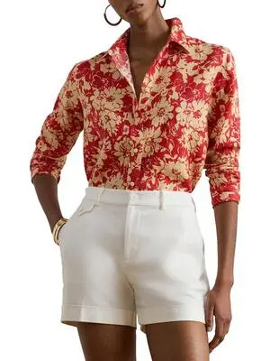 Ralph Lauren Floral Linen Button-up Shirt - Red/beige