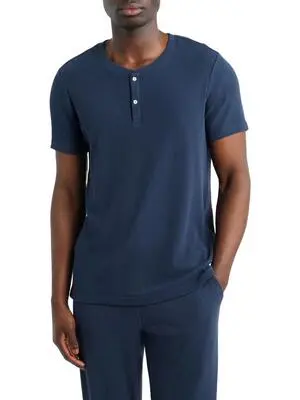 Daniel Buchler Ribbed Henley Pajama T-shirt - College Navy
