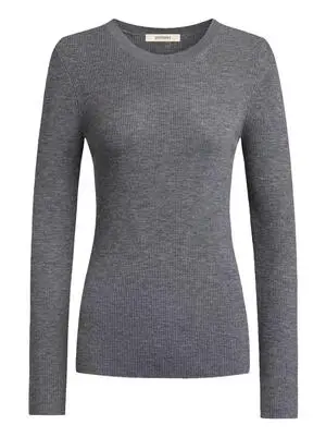 12 STOREEZ Ribbed Knit Merino Sweater - Grey