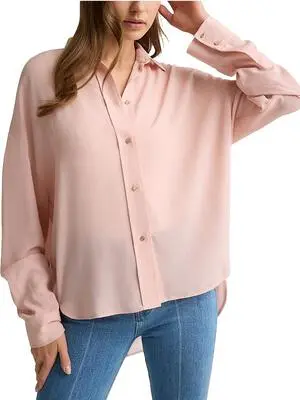 St. John Silk High-Low Blouse Rose Quartz