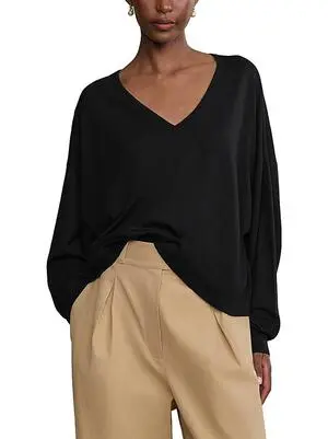 Jenni Kayne Dree V-Neck Wool Sweater Black