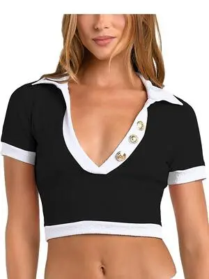 L'Agence Anastasia Colorblocked Polo Rash Guard - Black