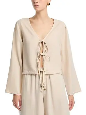 Vintage Havana Tie Front Top - Tan