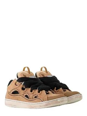 LANVIN Curb Canvas Sneakers With Topstitching - Camel/amber