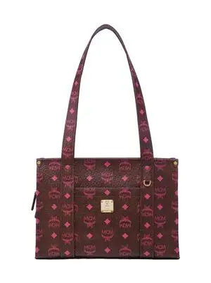 Mcm Visetos Monogram Canvas Tote Bag With Nappa Leather Trim - Cinnamon