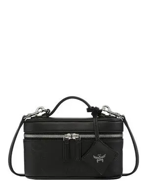 Mcm Aren Vanity Case In Maxi Monogram Leather - Black
