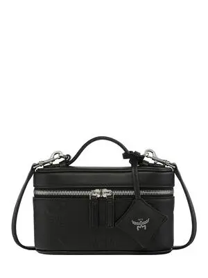 Mcm Aren Vanity Case In Maxi Monogram Leather - Black