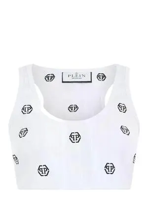 Philipp Plein Monogram Ribbed Top - White