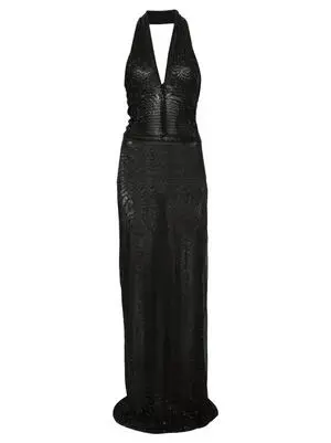 GENNY Embellished Halter Maxi Dress - Black