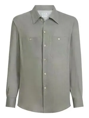 Brunello Cucinelli Linen Easy Fit Shirt With Chest Pockets - Green