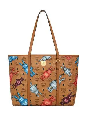 Mcm Medium Toni Top-zip Shopper In Rabot Visetos - Cognac
