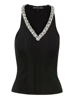 Veronica Beard Ayres Neck-embellished V-neck Top - Black