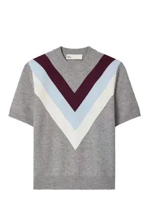 Tory Burch Chevron Wool-cashmere Top - Grey