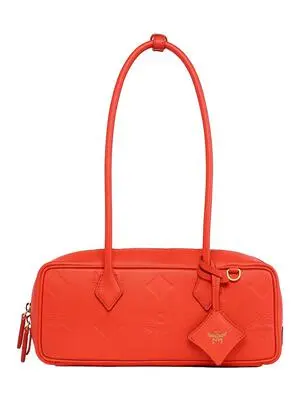 Mcm Aren Shoulder Bag In Maxi Monogram Leather - Orange
