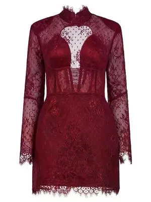 ARAFTU Lace Long-sleeve Dress - Red