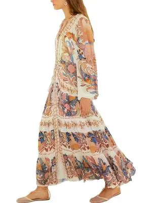 Farm Rio Tiered Ruffled Maxi Dress - Neutrals