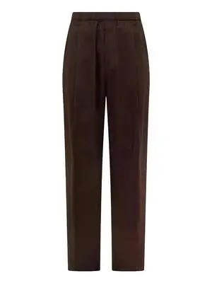 LANEUS Elasticated Waistband Front-pleat Trousers - Brown