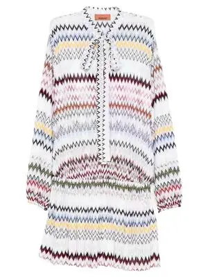 Missoni Zigzag-pattern Tie-neck Mini Dress - White