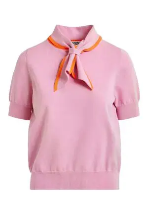 Essentiel Antwerp Contrasting Collar Fine-knit Polo Top - Pink