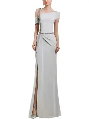 GEMY MAALOUF Asymmetrical Neckline Maxi Dress - Grey