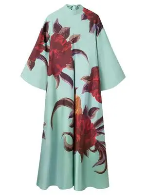 La DoubleJ Floral Print Tie-neck Midi Dress - Blue