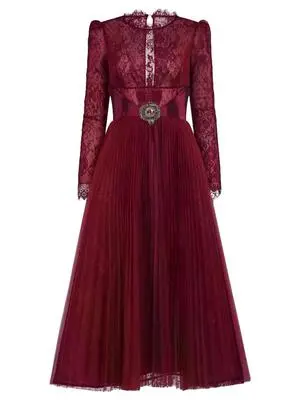 ARAFTU Lace Pleated Dress - Red