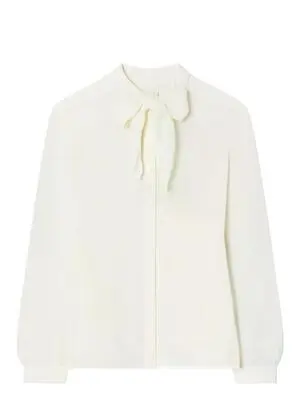 Tory Burch Georgette Bow Blouse - Neutrals