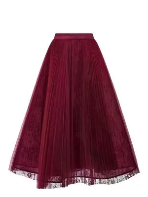 ARAFTU Pleated Lace A-Line Skirt