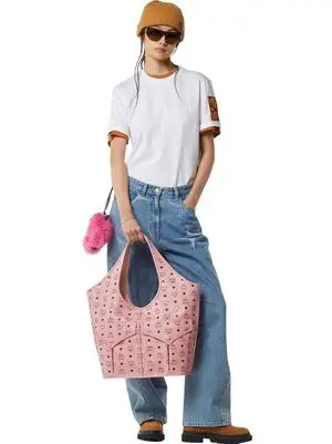 Mcm Leni Shopper In Visetos - Soft Pink