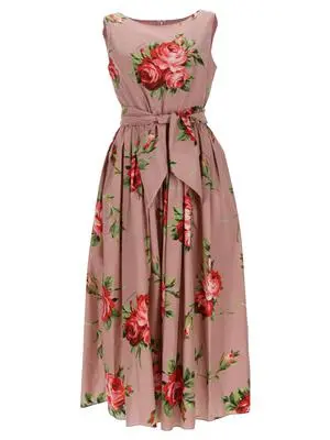 Dolce & Gabbana Rose Bouquet Print Midi Dress - Pink