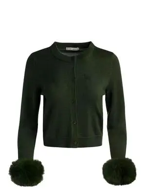 Alice + Olivia Faux-fur Cuff Cardigan - Green