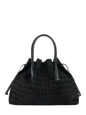 Elisabetta Franchi Crocodile Print Bowling Tote Bag - Black