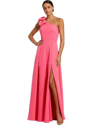 Mac Duggal One Shoulder A-line Gown With Bow - Candy Pink