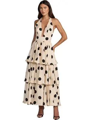 Mac Duggal Polka Dot Ruffle Maxi Dress - Black Ivory