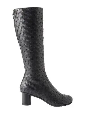 Bottega Veneta Atomic Intrecciato Leather Knee Boots Black