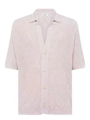 LANEUS Diamond-pattern Cardigan - Neutrals