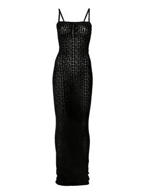 Balmain Monogram-pattern Maxi Dress - Black