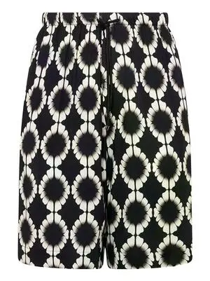 LANEUS Patterned Drawstring Shorts - Black
