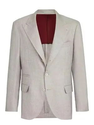 Brunello Cucinelli Cashmere And Silk Chevron Deconstructed Blazer With Peak Lapels - Grey