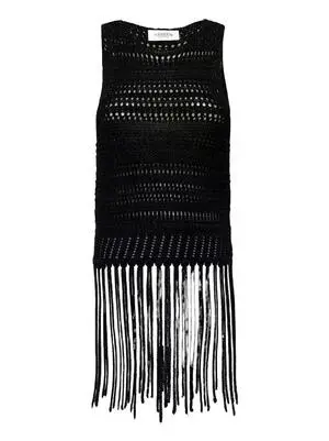 LANEUS Fringed Knitted Top - Black