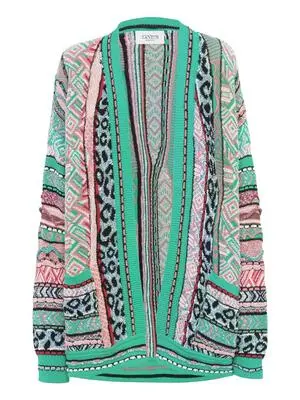 LANEUS Patterned Open-front Cardigan - Green