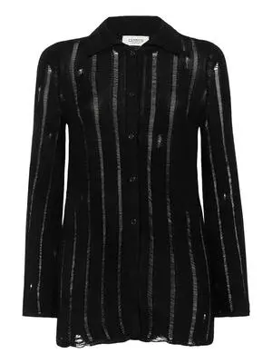 LANEUS Distressed Knitted Cardigan - Black