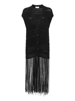 LANEUS Fringed Knit Cardigan - Black