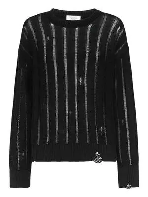 LANEUS Distressed Crew-neck Sweater - Black